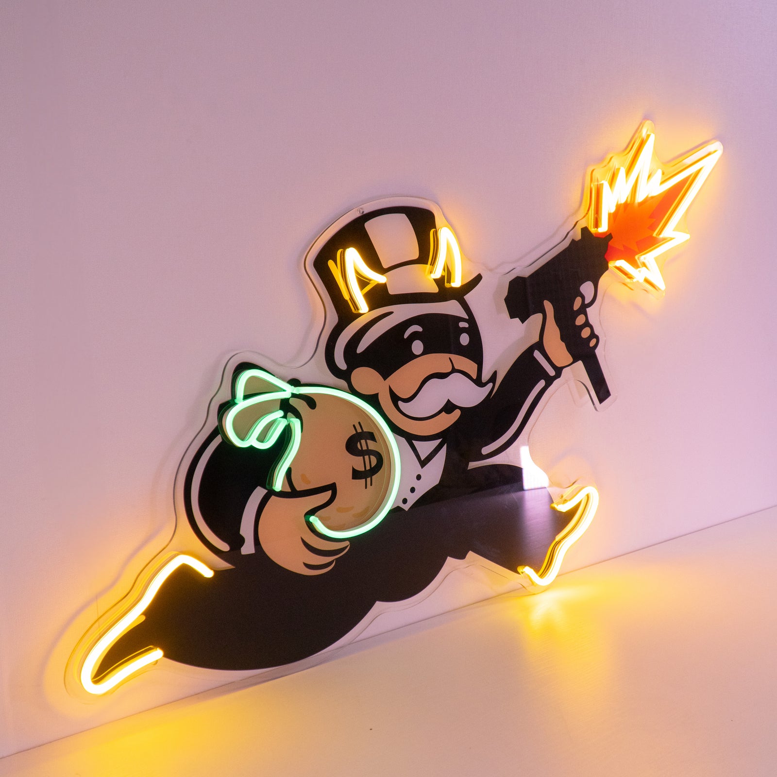 Violent Monopoly Gun Led Neon Acrylic Artwork