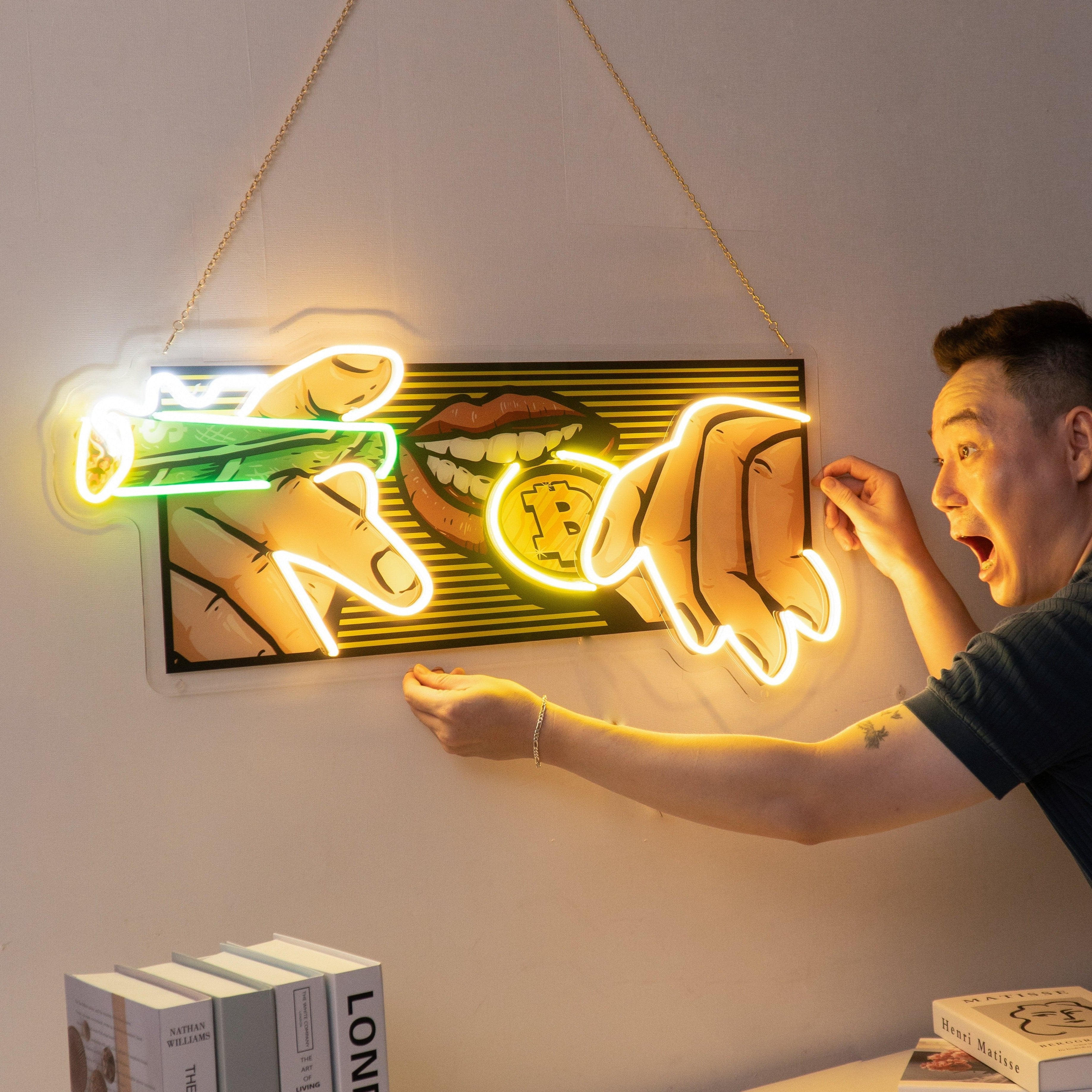 Burn Money With Bitcoin LED Neon Sign Light Pop Art