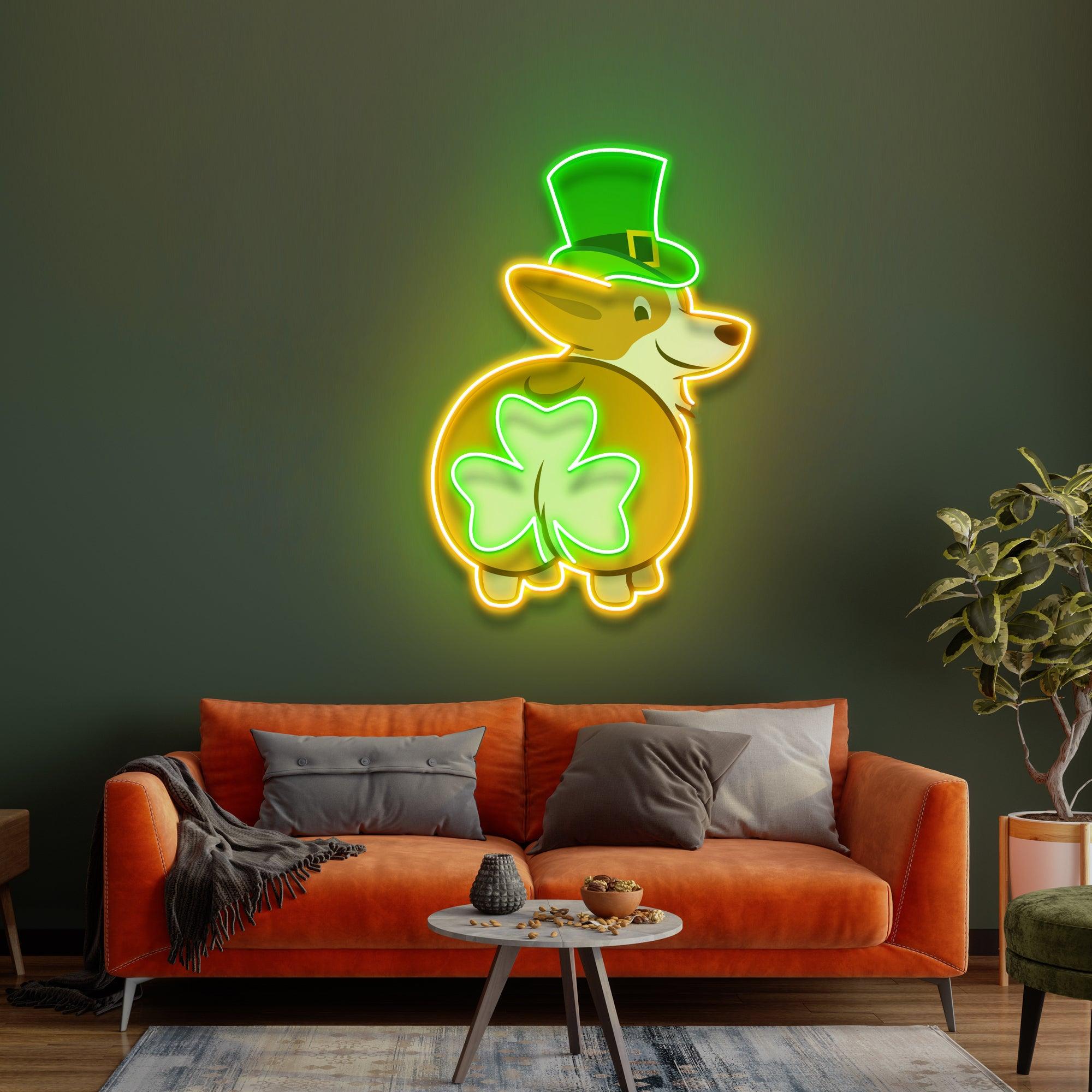 Corgi Irish Shamrock Saint Patrick Day LED Neon Signs
